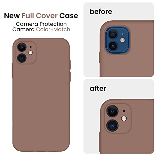 FireNova for iPhone 12 Case, Silicone Upgraded [Camera Protecion] Phone Case with Soft Anti-Scratch Microfiber Lining, 6.1 inch, Light Brown