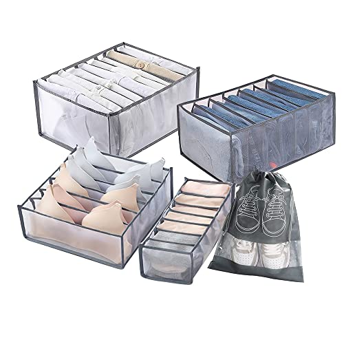 LRIFUE Drawer Organizers for Clothing, Mesh Underwear Drawer Organizer Clothes with Shoe Storage, 4PCS Wardrobe Clothes Organizer Underwear Bra Sock Organizer Halloween Bags for Women