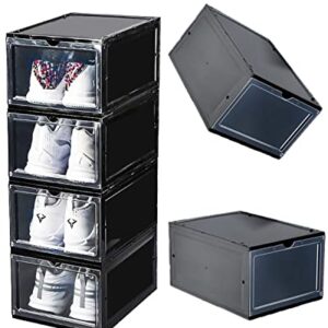 Clear Shoe Box, Set Of 6, Stackable Plastic Acrylic Boxes, Drop Front Shoe Holder Cubby Storage Cube Organizer Containers For Closet Men/women Large High Top 13.4”x 9.8”x 7.2'', Cajas Para Zapatos