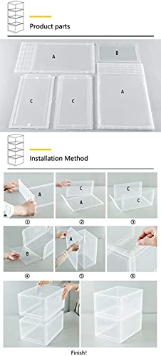 Clear Shoe Box, Set Of 6, Stackable Plastic Acrylic Boxes, Drop Front Shoe Holder Cubby Storage Cube Organizer Containers For Closet Men/women Large High Top 13.4”x 9.8”x 7.2'', Cajas Para Zapatos