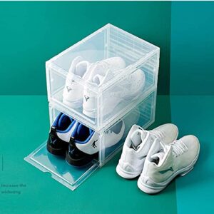 Clear Shoe Box, Set Of 6, Stackable Plastic Acrylic Boxes, Drop Front Shoe Holder Cubby Storage Cube Organizer Containers For Closet Men/women Large High Top 13.4”x 9.8”x 7.2'', Cajas Para Zapatos