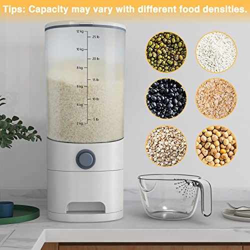 Tomus-UNI 26.5 Lbs Rice Dispenser, Large Sealed Integrated Grain Container Storage with Measuring Cup, Food Dispenser Kitchen Organization for Rice, Beans, Small Dry Food