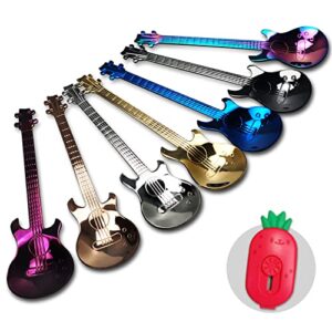 guitar dessert spoons coffee teaspoons set, stainless steel colorful dessert spoons, cute demitasse tea scoop for stirring drink mixing milkshake jam(lucky 7)