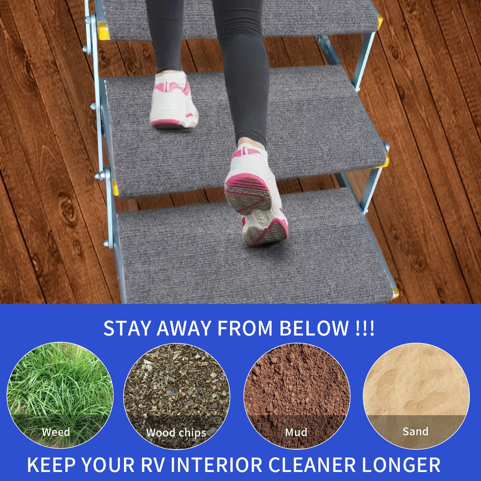 weruisi RV Step Covers 3 Pack RV Step Rugs Wrap Around Camper Stair Rugs for Radius Steps Keep Your RV Cleaner Works on Electrical and Manual RV Steps (18" Wide)