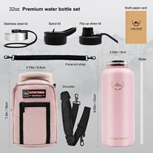 NATURE PIONEOR Insulated Water Bottles with Straw - 24/32/40 oz Stainless Steel Vacuum Water Bottle with Holder/Carrier/Sleeve - Reusable 18/8 Food Grade Thermos Water Jug