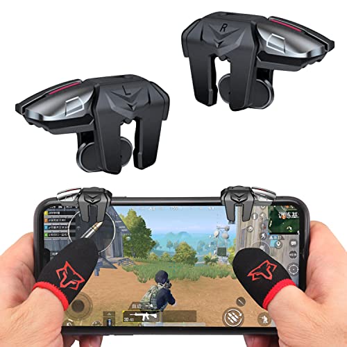 Fox Game Triggers With Finger Sleevs, Mobile Game Controllers 6 Finger, Plug and Play Gaming Trigger for iOS and Android Phone(PUBG/Fortnite/Rules)