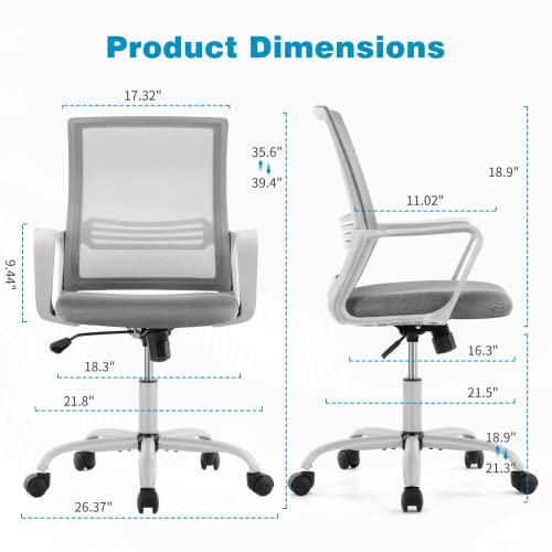 Ergonomic Home Office Chair – Rolling Desk Chair with Lumbar Support and Armrest, Height Adjustable Breathable Mesh Chair, Mid Back Executive Task Chair with Padded Seat and Tilt Function