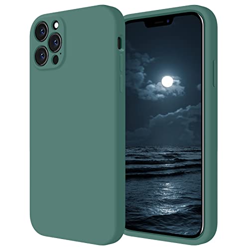 FireNova for iPhone 12 Pro Case, Silicone Upgraded [Camera Protecion] Phone Case with Soft Anti-Scratch Microfiber Lining, 6.1 inch, Midnight Green