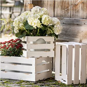 ZOOFOX Set of 3 Wooden Crates with Handles, Distressed Wooden Storage Box for Display, Decorative Nesting Wooden Bins for Fruit, Vegetable, Bread, Party, Bathroom, Kitchen and Cabinet