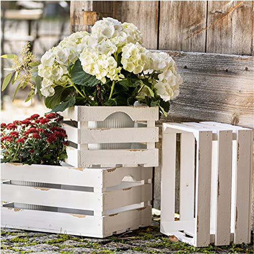 ZOOFOX Set of 3 Wooden Crates with Handles, Distressed Wooden Storage Box for Display, Decorative Nesting Wooden Bins for Fruit, Vegetable, Bread, Party, Bathroom, Kitchen and Cabinet