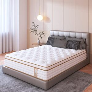 BedStory 10 Inch Queen Mattress, Gel Memory Foam Hybrid Mattress in a Box with Pocket Coil Innerspring, White Luxury Medium Firm Queen Size Mattress for Pressure Relief, Made in USA