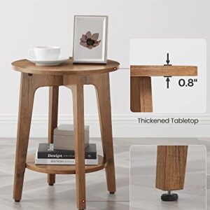 VASAGLE Round End Table with Lower Shelf, Nightstand for Small Spaces, 15.8 x15.8 x 19.7 Inches, Rustic Walnut