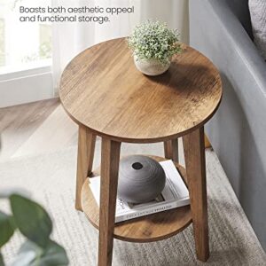 VASAGLE Round End Table with Lower Shelf, Nightstand for Small Spaces, 15.8 x15.8 x 19.7 Inches, Rustic Walnut