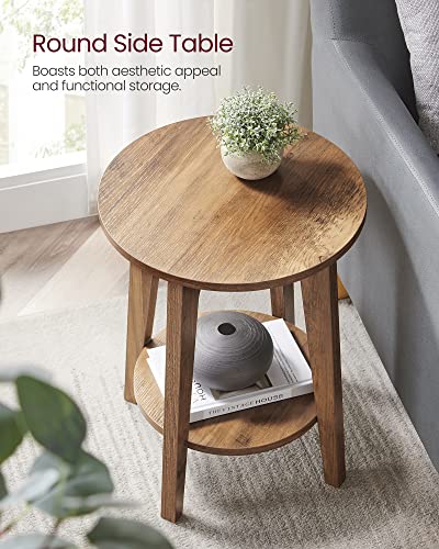 VASAGLE Round End Table with Lower Shelf, Nightstand for Small Spaces, 15.8 x15.8 x 19.7 Inches, Rustic Walnut