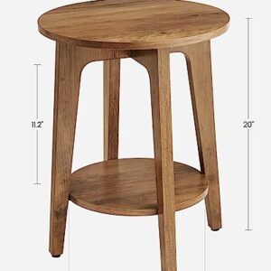 VASAGLE Round End Table with Lower Shelf, Nightstand for Small Spaces, 15.8 x15.8 x 19.7 Inches, Rustic Walnut