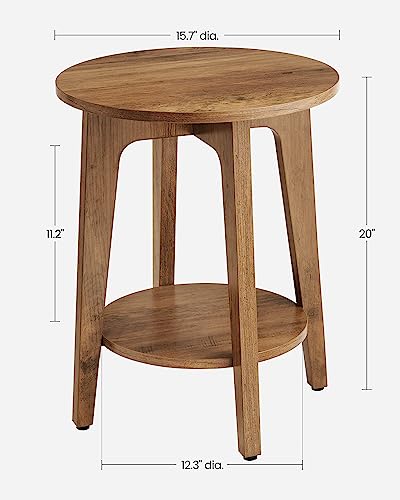 VASAGLE Round End Table with Lower Shelf, Nightstand for Small Spaces, 15.8 x15.8 x 19.7 Inches, Rustic Walnut