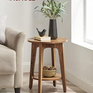 VASAGLE Round End Table with Lower Shelf, Nightstand for Small Spaces, 15.8 x15.8 x 19.7 Inches, Rustic Walnut