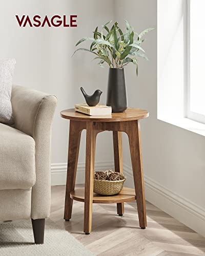 VASAGLE Round End Table with Lower Shelf, Nightstand for Small Spaces, 15.8 x15.8 x 19.7 Inches, Rustic Walnut