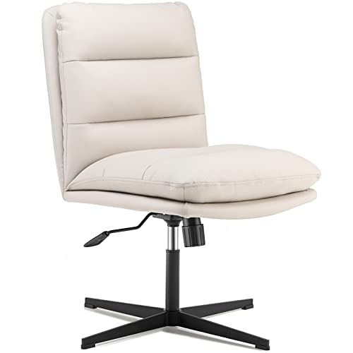 LEAGOO Mid-Back Home Office Desk Chair No Wheels, PU Padded Comfortable Armless Computer Chair Adjustable and Reclining Swivel Task Chair No Arms