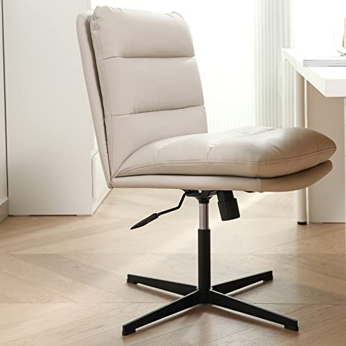 LEAGOO Mid-Back Home Office Desk Chair No Wheels, PU Padded Comfortable Armless Computer Chair Adjustable and Reclining Swivel Task Chair No Arms