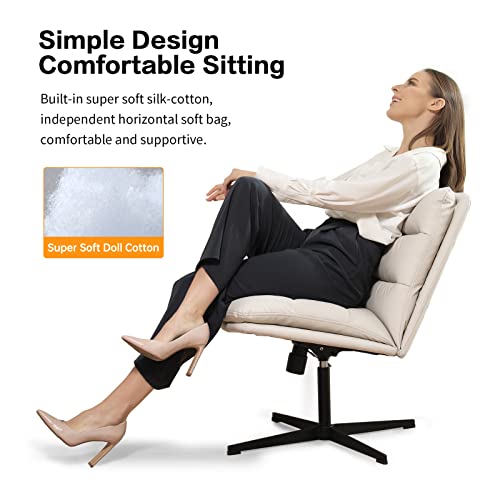 LEAGOO Mid-Back Home Office Desk Chair No Wheels, PU Padded Comfortable Armless Computer Chair Adjustable and Reclining Swivel Task Chair No Arms