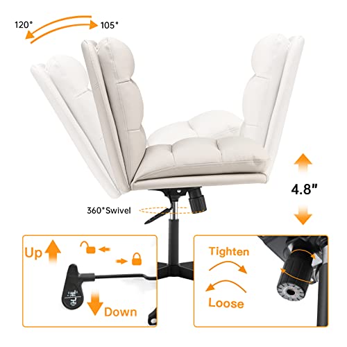 LEAGOO Mid-Back Home Office Desk Chair No Wheels, PU Padded Comfortable Armless Computer Chair Adjustable and Reclining Swivel Task Chair No Arms