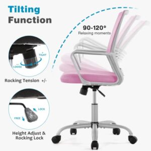 Ergonomic Home Office Chair – Rolling Desk Chair with Lumbar Support and Armrest, Height Adjustable Breathable Mesh Chair, Mid Back Executive Task Chair with Padded Seat and Tilt Function