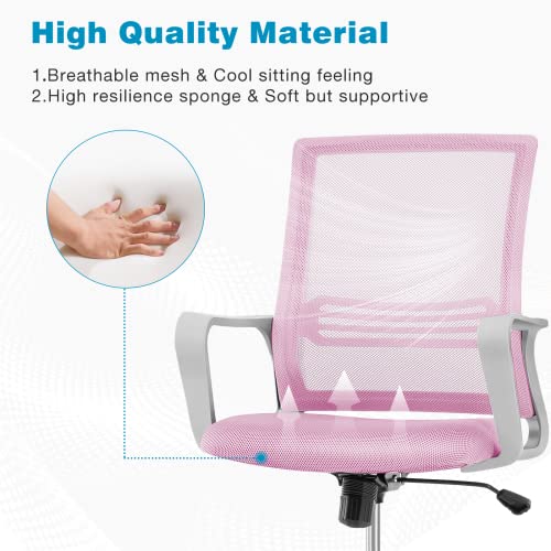 Ergonomic Home Office Chair – Rolling Desk Chair with Lumbar Support and Armrest, Height Adjustable Breathable Mesh Chair, Mid Back Executive Task Chair with Padded Seat and Tilt Function