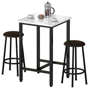 dklgg 3-piece bar table set, 24" square counter height pub table dining table set with pu leather stools, small kitchen table bar table and chairs set for living room, kitchen, small space