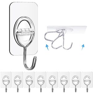 louxpert wall-hooks adhesive-hooks for hanging - 11 lbs 8-hooks, clear sticky-hooks, stainless steel wall hanger, wall hooks for hanging, bathroom hanging hooks (clear)