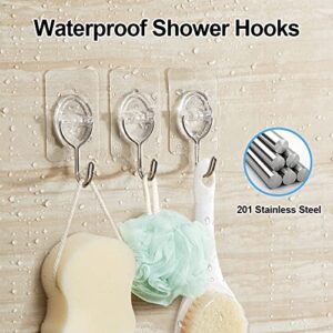 LOUXPERT Wall-Hooks Adhesive-Hooks for Hanging - 11 lbs 8-Hooks, Clear Sticky-Hooks, Stainless Steel Wall Hanger, Wall Hooks for Hanging, Bathroom Hanging Hooks (Clear)