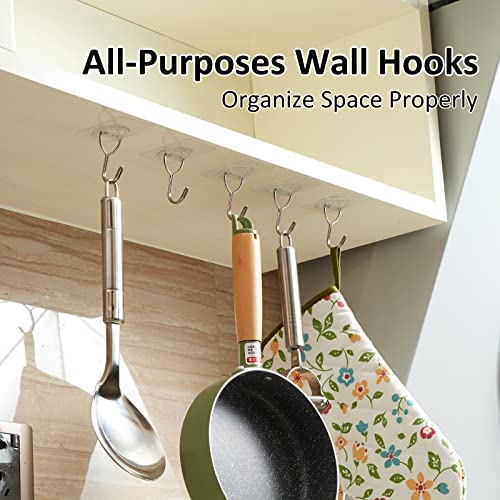 LOUXPERT Wall-Hooks Adhesive-Hooks for Hanging - 11 lbs 8-Hooks, Clear Sticky-Hooks, Stainless Steel Wall Hanger, Wall Hooks for Hanging, Bathroom Hanging Hooks (Clear)