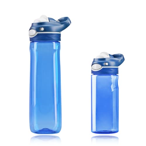 DEARART 2-Pack Blue Water Bottle 26oz & 16oz Capacity, Clear Bottles 100% Leakproof BPA FREE Hidden Cup Mouth With No Straw Has Handle For Sport Yoga, Gym, Walking, Basketball etc.