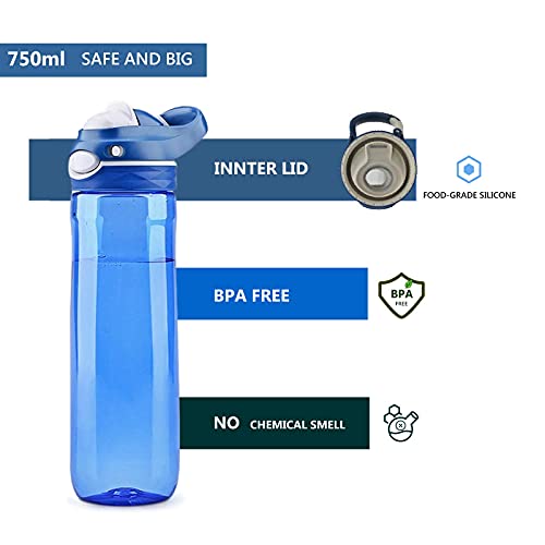 DEARART 2-Pack Blue Water Bottle 26oz & 16oz Capacity, Clear Bottles 100% Leakproof BPA FREE Hidden Cup Mouth With No Straw Has Handle For Sport Yoga, Gym, Walking, Basketball etc.