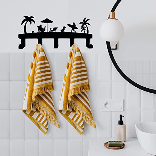 EVELIDO Towel Racks for Bathroom Wall Mount Towel Holder Coat Holder Bedroom Hanger Living Room Wall-Mounted Metal Rust Proof and Waterproof Black Metal Towel Rack-5 Hooks -16 Inch