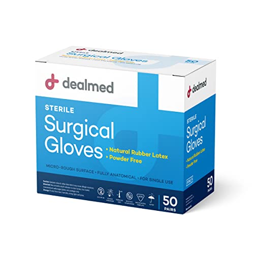 Dealmed Disposable Latex Gloves – Medical Gloves, Multi-Layer, Size 6.5, 50 Pairs Per Box