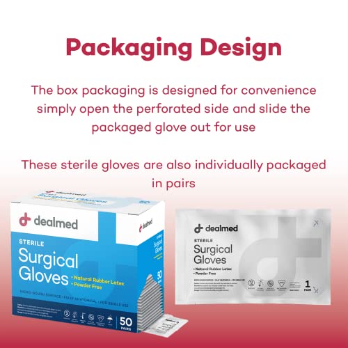 Dealmed Disposable Latex Gloves – Medical Gloves, Multi-Layer, Size 6.5, 50 Pairs Per Box