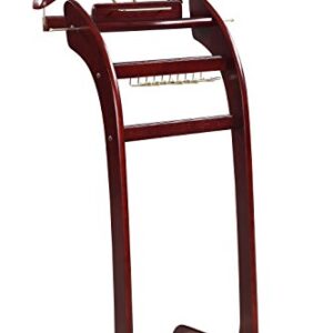 Proman Products Windsor Signature Valet Stand VL36158 with Tray, Detachable Contour Hanger, Trouser Bar, Tie Rack, 13.5" W x 16.5" D x 45" H, Dark Mahogany