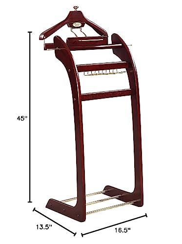 Proman Products Windsor Signature Valet Stand VL36158 with Tray, Detachable Contour Hanger, Trouser Bar, Tie Rack, 13.5" W x 16.5" D x 45" H, Dark Mahogany