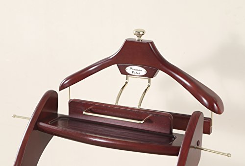 Proman Products Windsor Signature Valet Stand VL36158 with Tray, Detachable Contour Hanger, Trouser Bar, Tie Rack, 13.5" W x 16.5" D x 45" H, Dark Mahogany