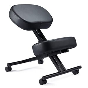 jomeed modern height adjustable ergonomic support rolling home office kneeling desk chair with 3 inch padded angled seat, black