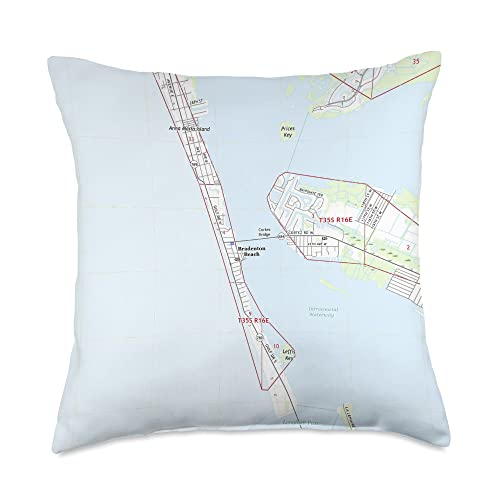 Anna Maria Island City Atlas Bradenton Beach FL Map (2018) Throw Pillow, 18x18, Multicolor