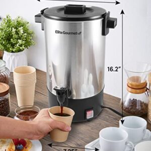 Elite Gourmet CCM-035# Maxi-Matic 30 Cup Stainless Steel Coffee Urn Removable Filter For Easy Cleanup, Two Way Dispenser with Cool-Touch Handles Electric Coffee Maker Urn, Stainless Steel