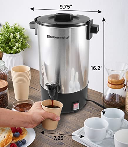 Elite Gourmet CCM-035# Maxi-Matic 30 Cup Stainless Steel Coffee Urn Removable Filter For Easy Cleanup, Two Way Dispenser with Cool-Touch Handles Electric Coffee Maker Urn, Stainless Steel