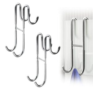 morobor shower door hooks,2pcs extended double towel hooks ,over door hooks heavy duty stainless steel bathroom hanger for bathroom frameless glass shower door