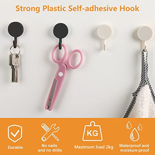 MOROBOR Self Adhesive Hooks, 20pcs Heavy Duty Plastic Hooks Wall Key Hook Holders Stocking Holder for Home Kitchen Bathroom Office Door (Black）