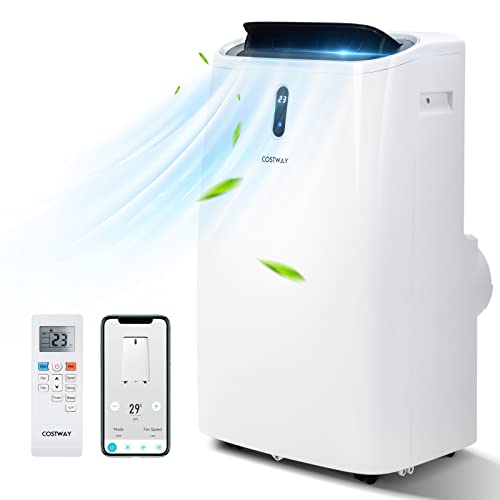 COSTWAY 12000BTU Portable Air Conditioner, 4-in-1 Oscillation Air Cooler with Cooling/Dehumidifier/Heater/Fan , 3 Speeds Fan for 450 sq.ft, Remote Control, WiFi Smart Control, 4 Universal Casters & Window Kit Included (12000BTU)