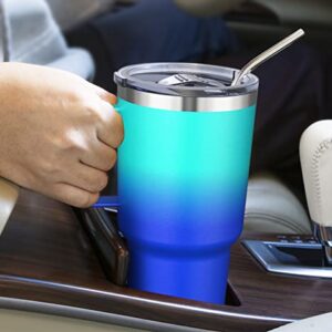 yoelike 32OZ Tumbler With Handle, Stainless Steel Vacuum Insulated Coffee Mug Cup for Travel, Home, Office, Indoor and Outdoor, Dishwasher Safe - Keep Cold 24hrs And Hot 12hrs(Blue Waves)