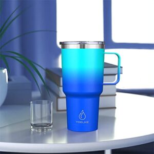 yoelike 32OZ Tumbler With Handle, Stainless Steel Vacuum Insulated Coffee Mug Cup for Travel, Home, Office, Indoor and Outdoor, Dishwasher Safe - Keep Cold 24hrs And Hot 12hrs(Blue Waves)