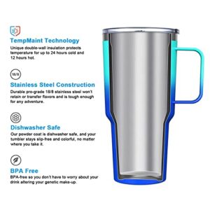 yoelike 32OZ Tumbler With Handle, Stainless Steel Vacuum Insulated Coffee Mug Cup for Travel, Home, Office, Indoor and Outdoor, Dishwasher Safe - Keep Cold 24hrs And Hot 12hrs(Blue Waves)